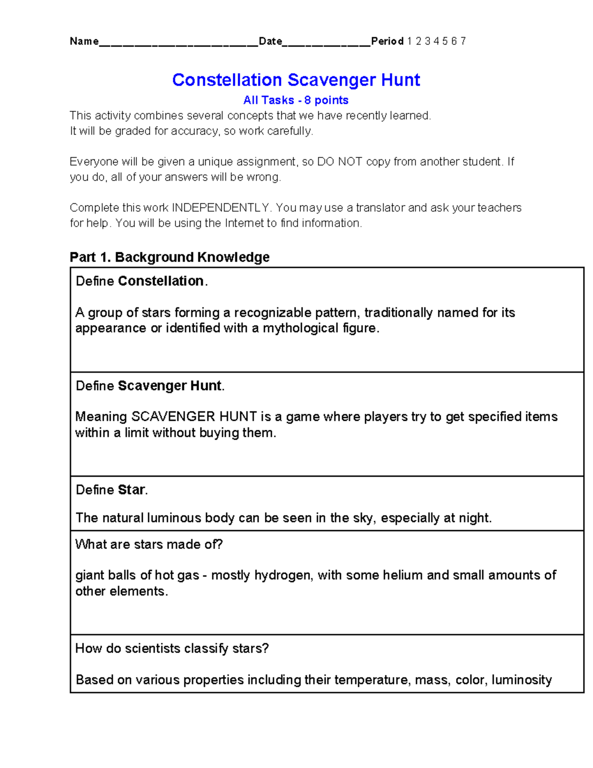 Copy of Constellation Scavenger Hunt (1) - Constellation Scavenger Hunt ...