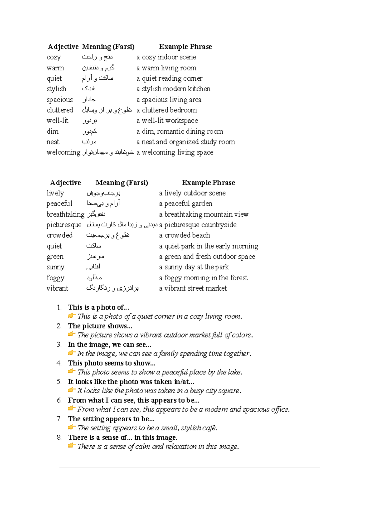 Adjective Meanings and Examples in Farsi: A Comprehensive Guide (ENG ...