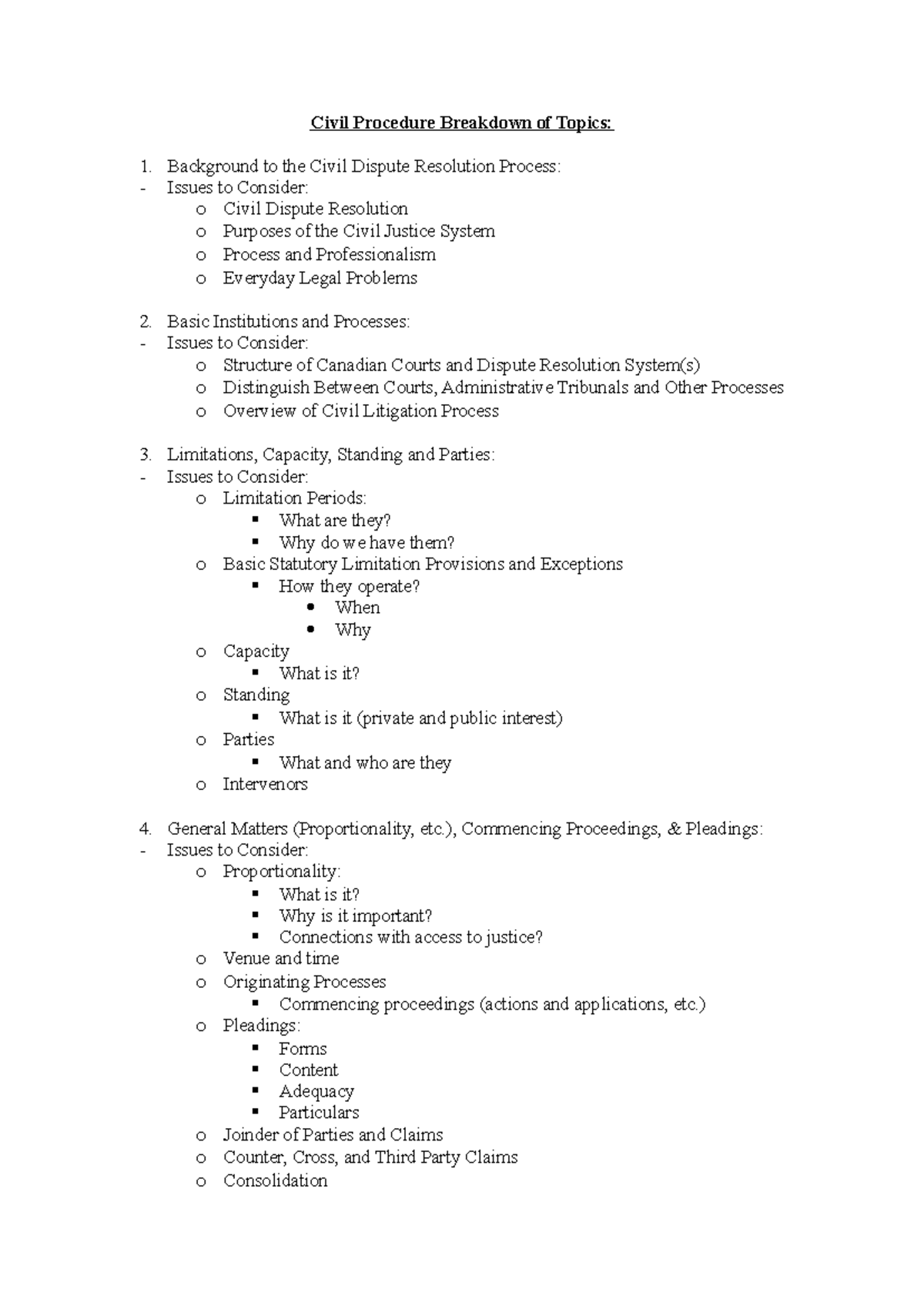 NCA – Civil Procedure Breakdown - Civil Procedure Breakdown of Topics ...