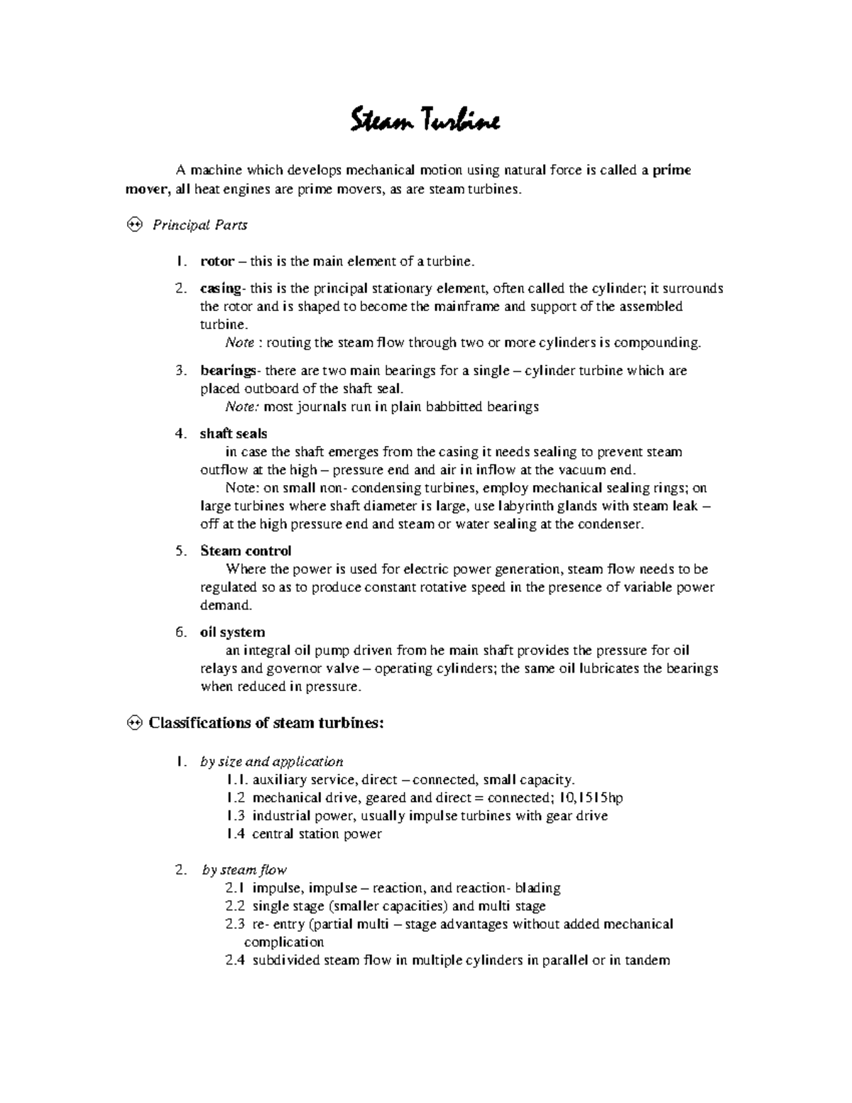 Steam Turbine Analysis: Key Components and Classifications - Studocu