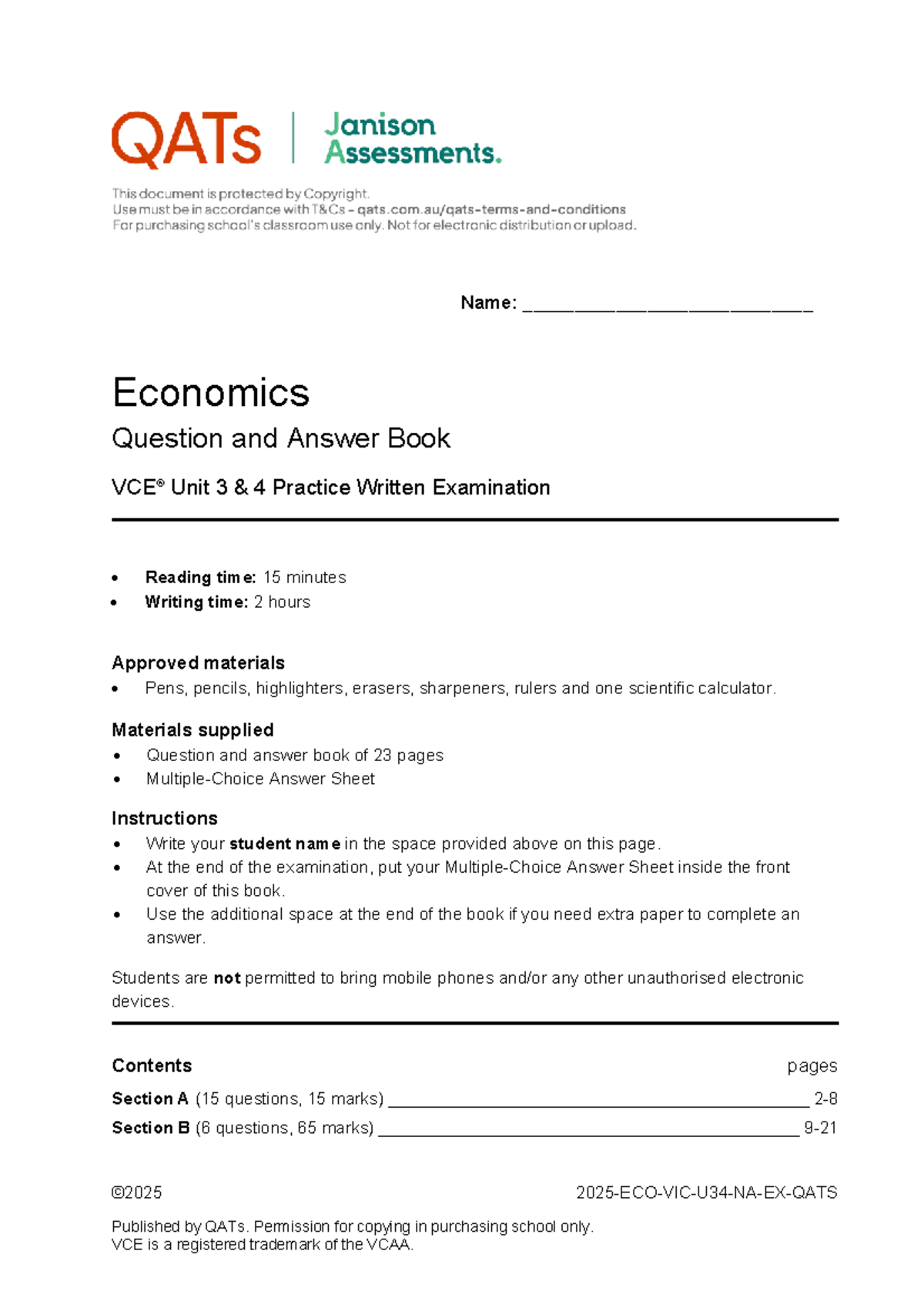 2025 ECO VIC U34 Practice Written Examination Questions & Answers - Studocu