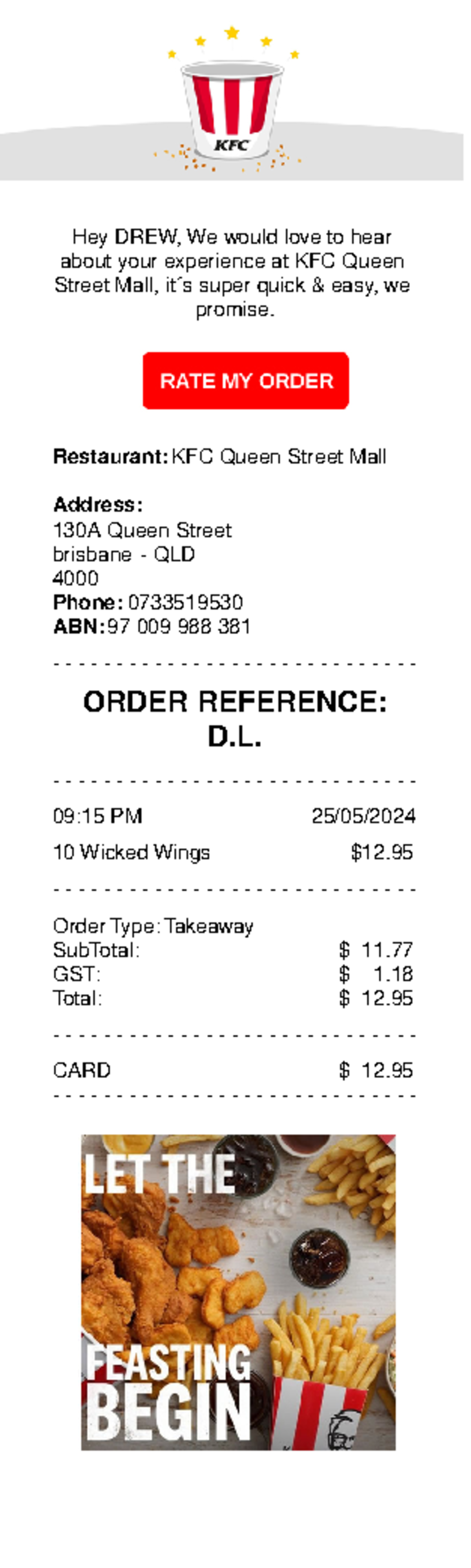Receipt yum au kfc - Hey DREW, We would love to hear about your ...