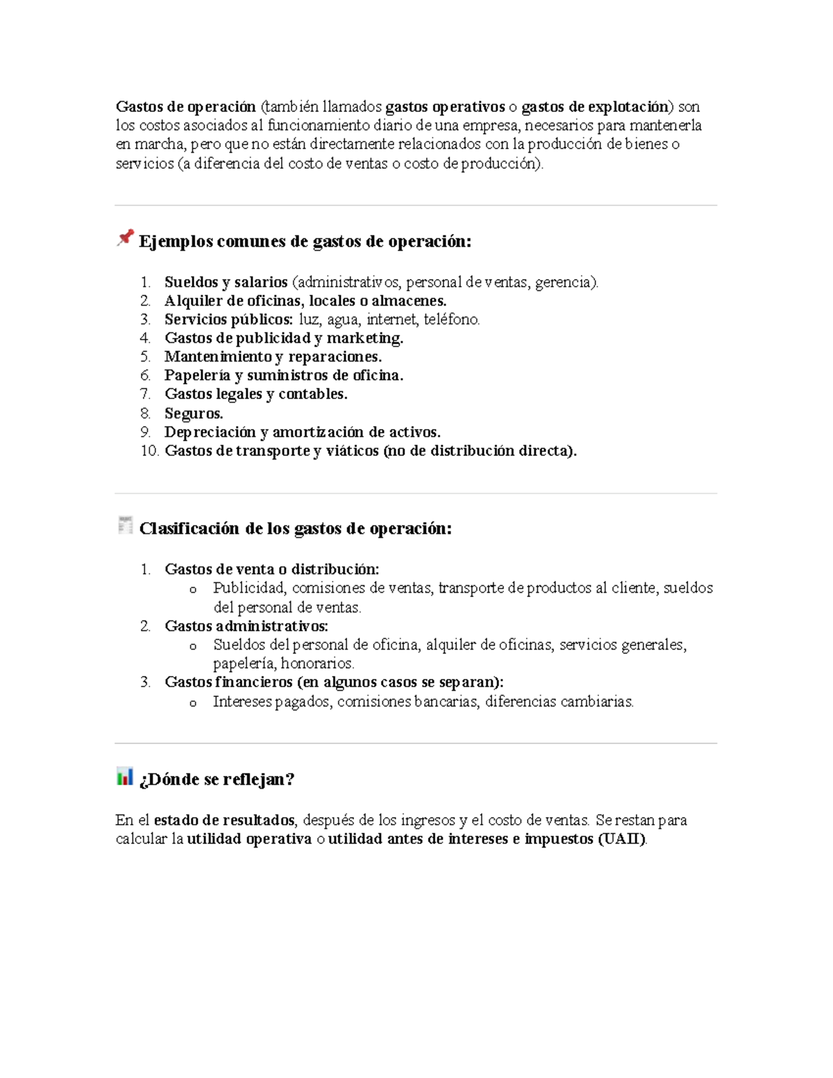 Gastos de Operación: Clasificación y Ejemplos Clave - Studocu