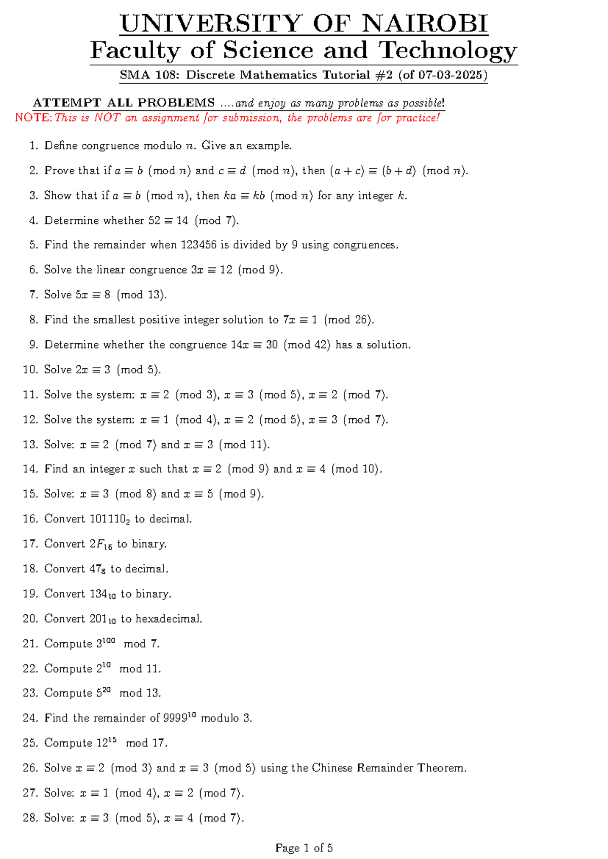 SMA 108: Discrete Mathematics Tutorial - Practice Problems - Studocu