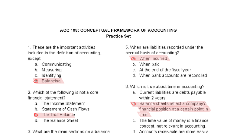 ACC 103: Conceptual Framework of Accounting Practice Set 1 - Studocu