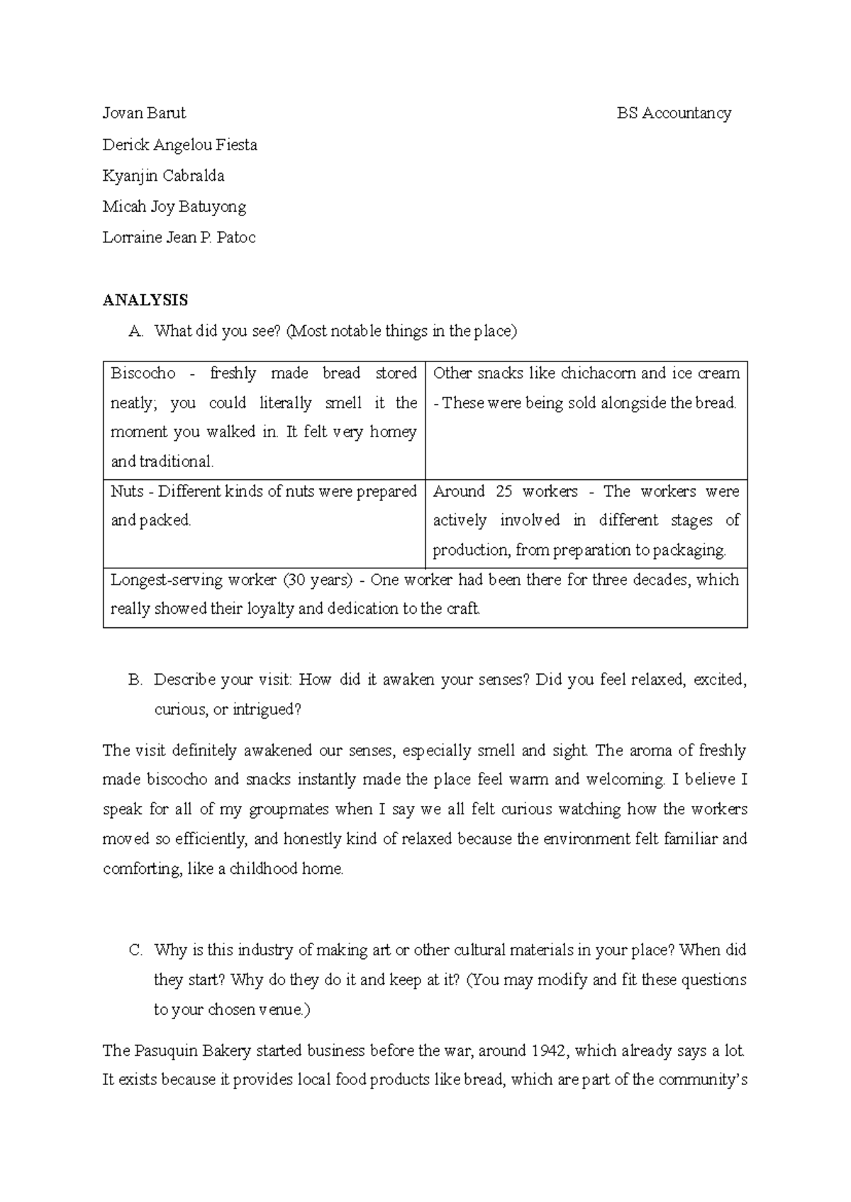 Art Appreciation - Lecture Notes on Pasuquin Bakery Experience - Studocu