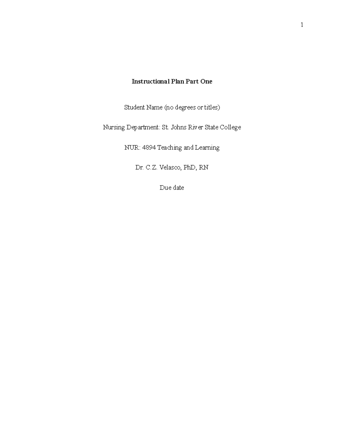 Instructional Plan Part ITemplate - Instructional Plan Part One Student ...