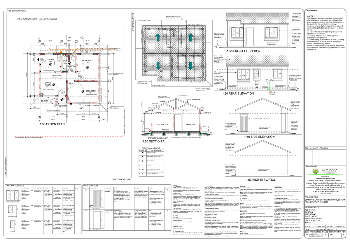 Urban RDP House Plan Layout 1: Detailed Construction Guide 2023-2024 ...