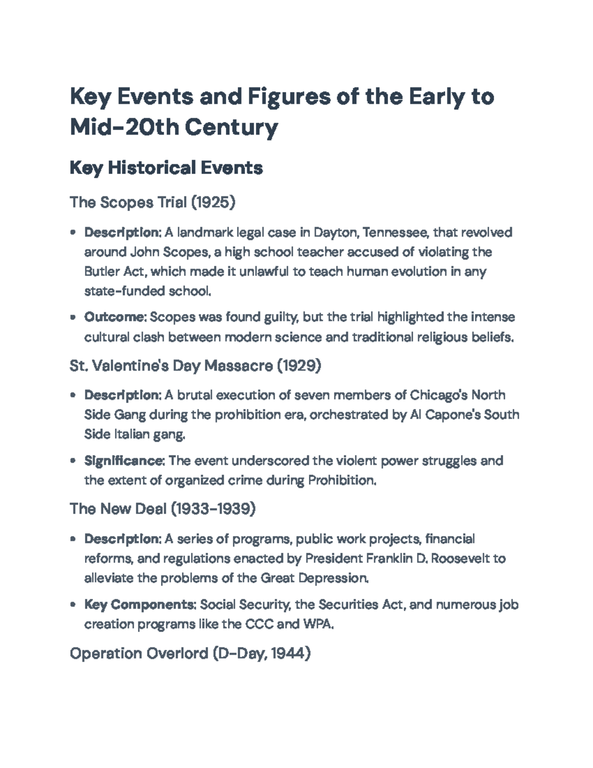 Key Events and Figures of Early to Mid-20th Century History (HIST 101 ...