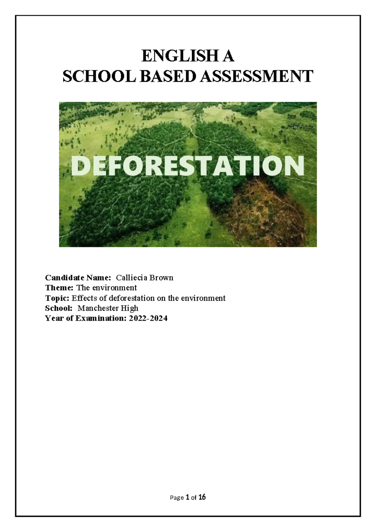 English A SBA Sample: Analyzing Deforestation's Impact on the ...