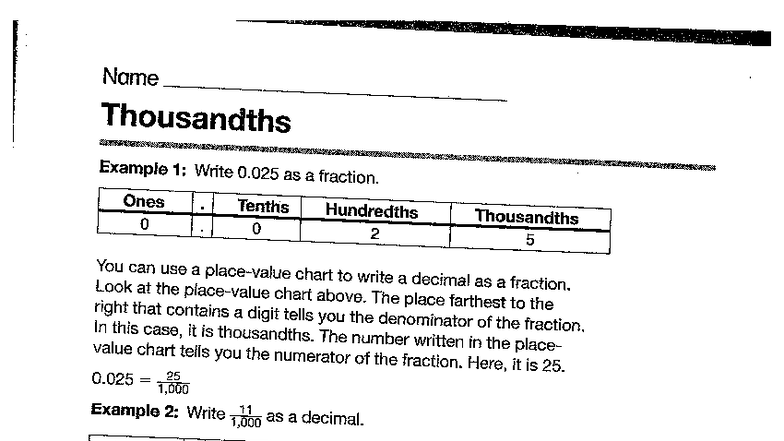 Decimals to the Thousandths: Examples & Exercises (Math 101) - Studocu