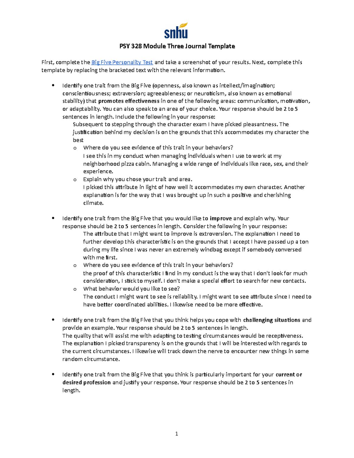 PSY 328 Module Three Journal Template - Next, complete this template ...