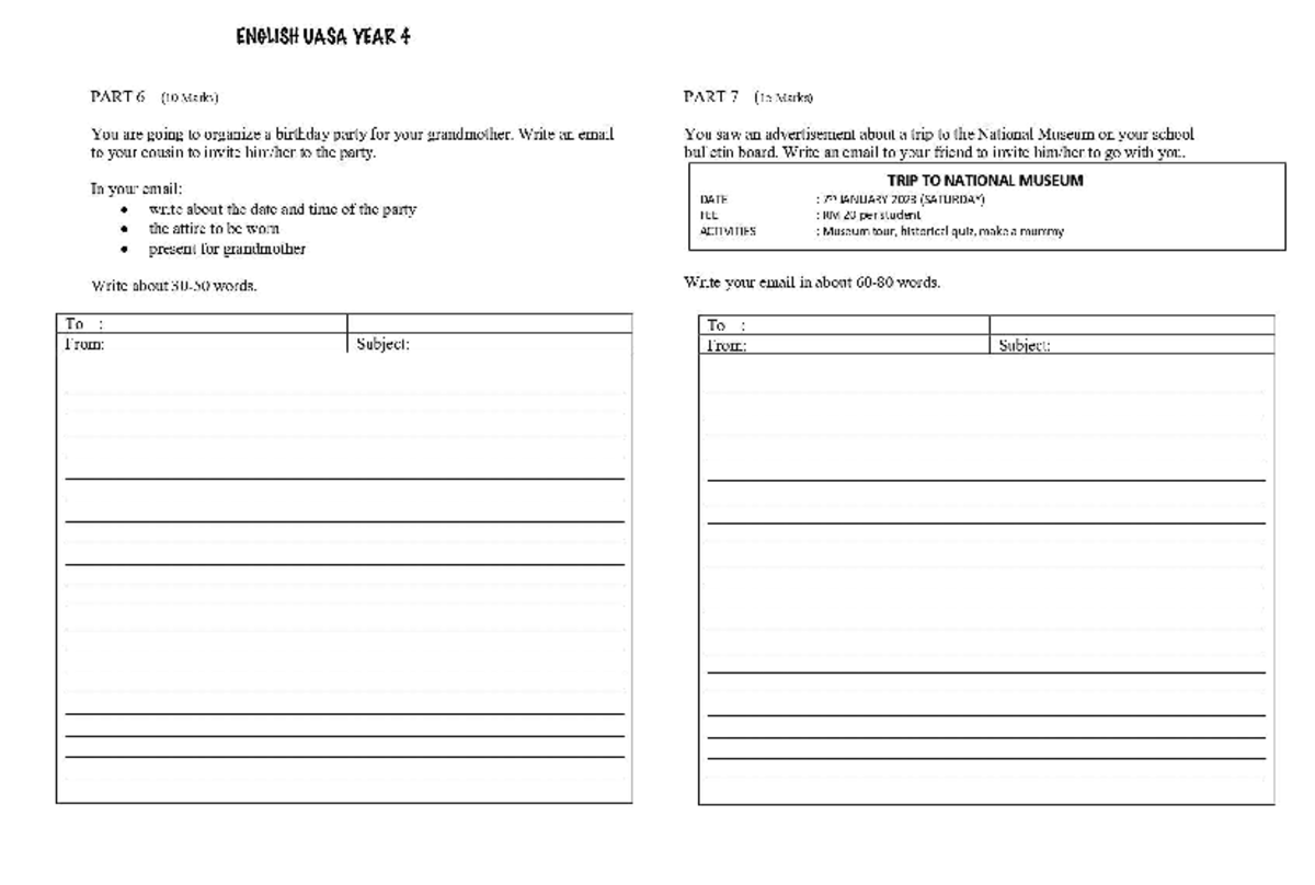 UASA Year 4 & 5 Email Writing Exercises - Parts 6 & 7 Notes - Studocu