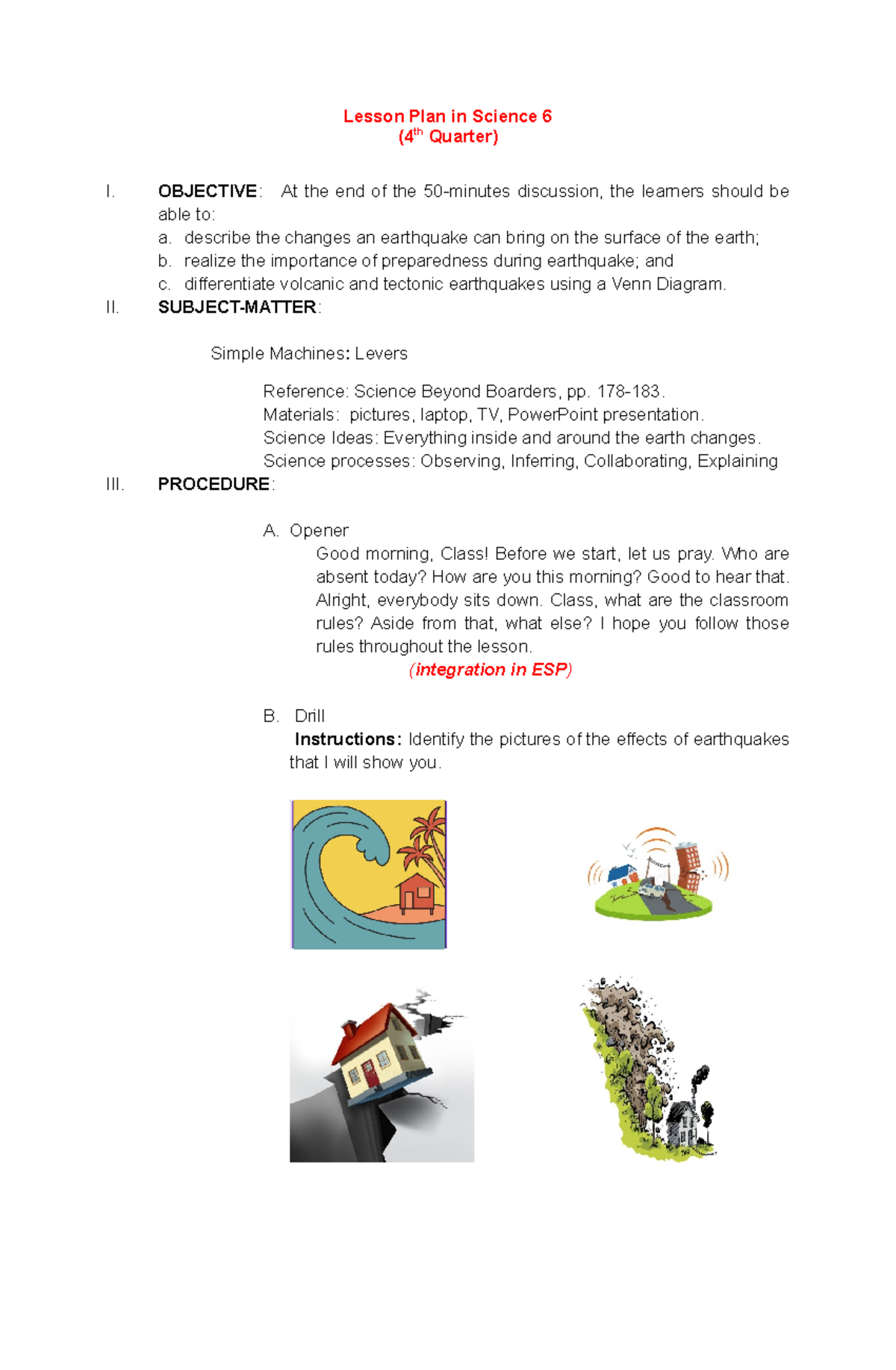 Science 6 - Earthquake Lesson Plan (4th Quarter) - Studocu