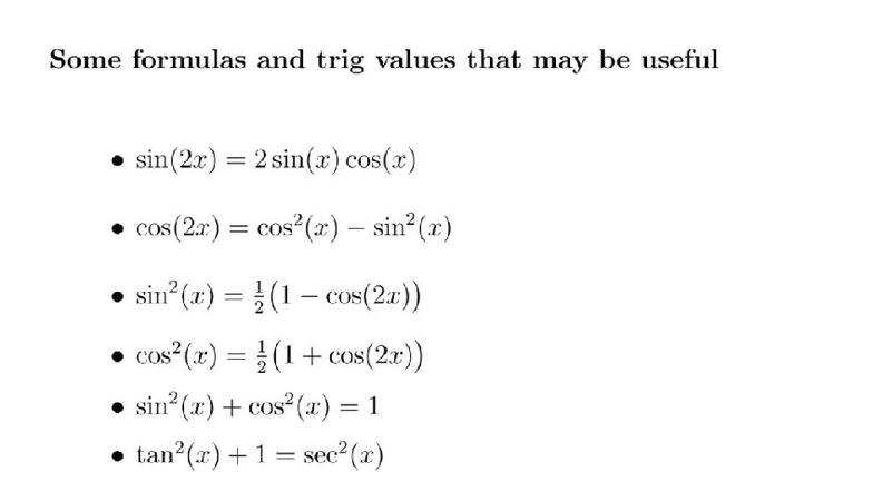 Highschool Math Formulas & Trig Values for Reference - Studocu