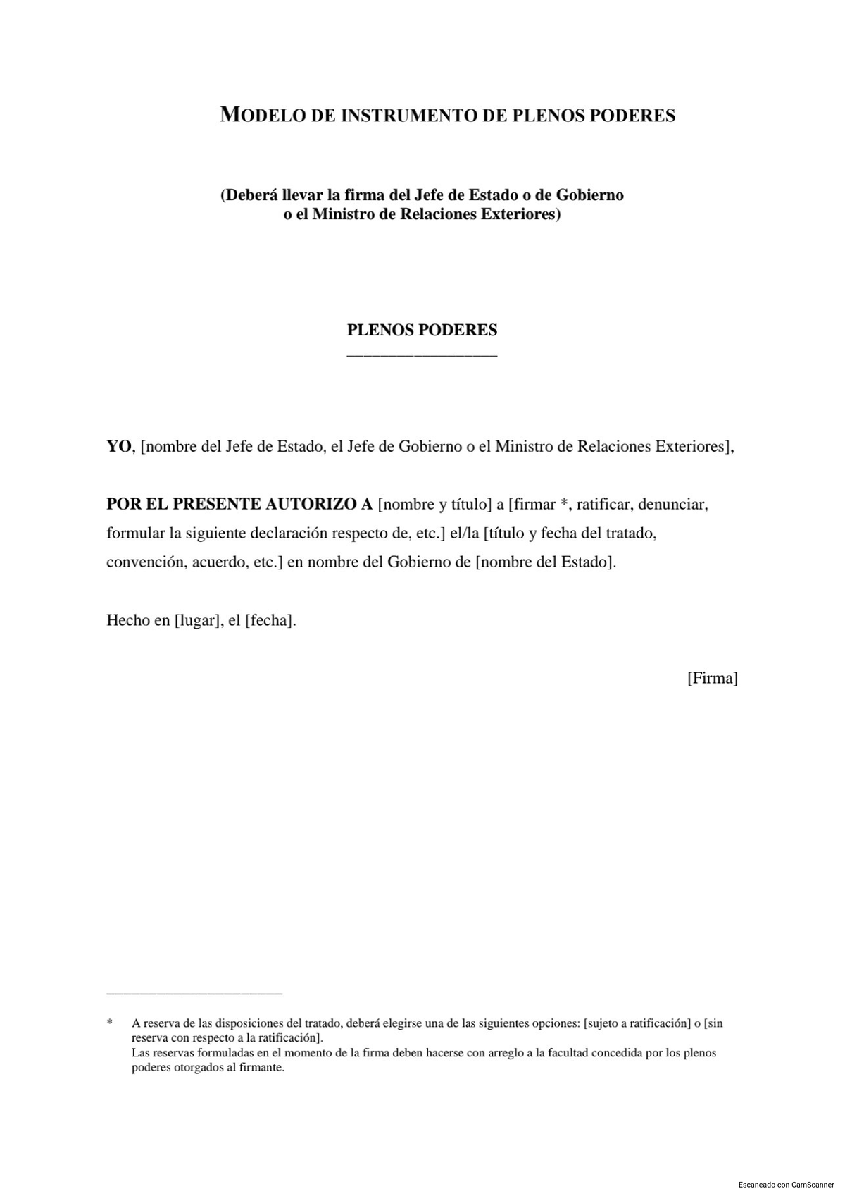 Modelo de Plenos Poderes para Jefes de Estado y Gobierno - Studocu