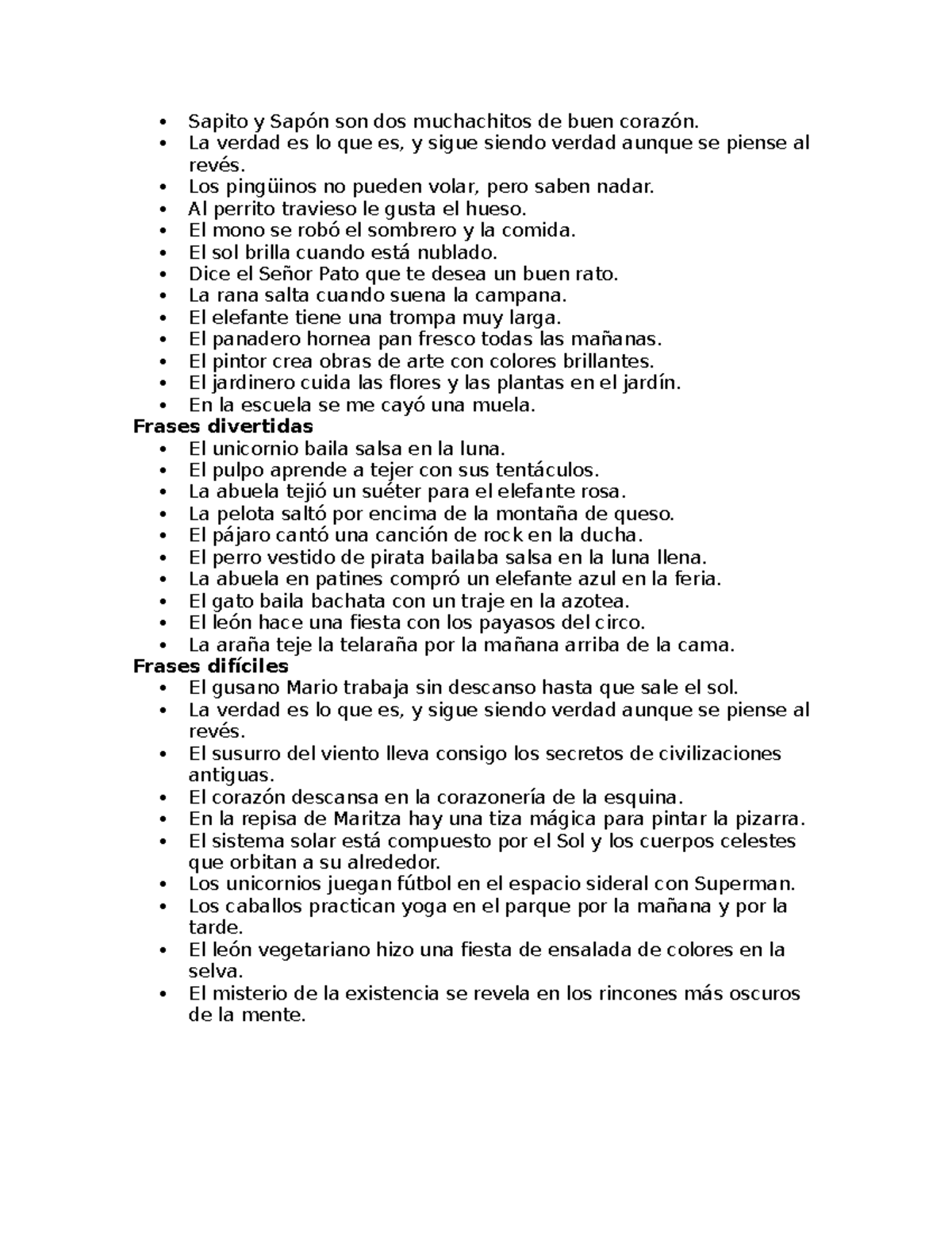 Frases Divertidas y Difíciles para Teléfono Descompuesto - Studocu