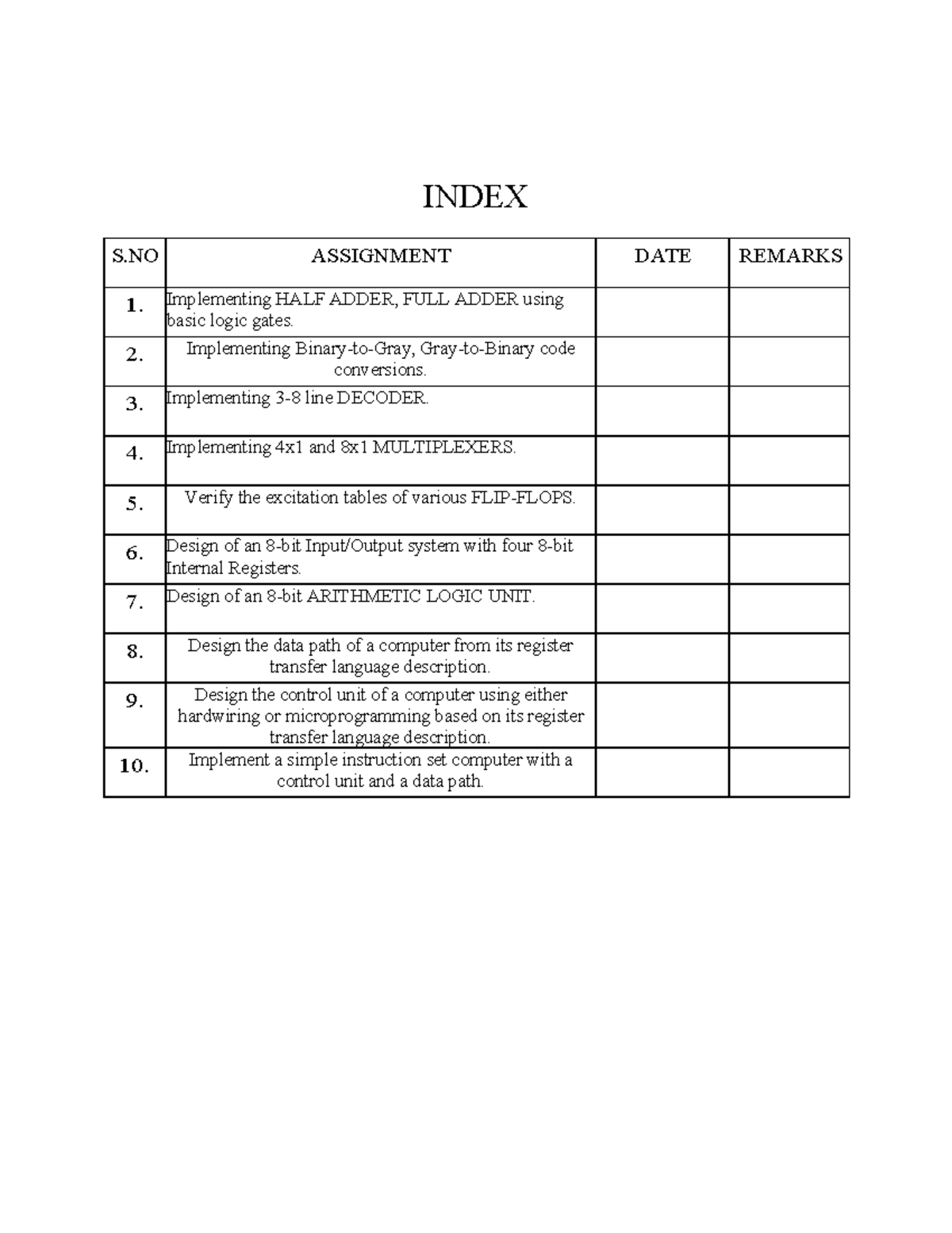 COA LAB FILE - Implementing Logic Circuits and ALU Design - Studocu