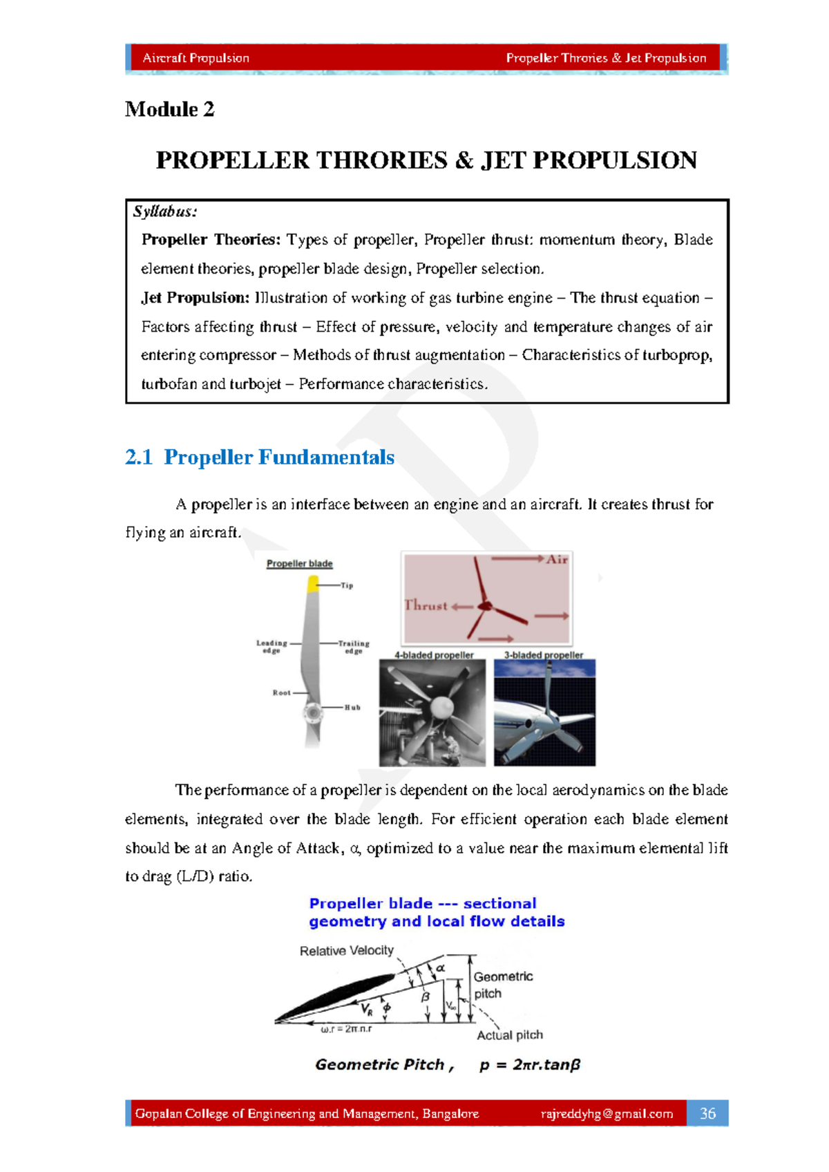 Aircraft Propulsion: Propeller & Jet Propulsion Theories (Module 2 ...