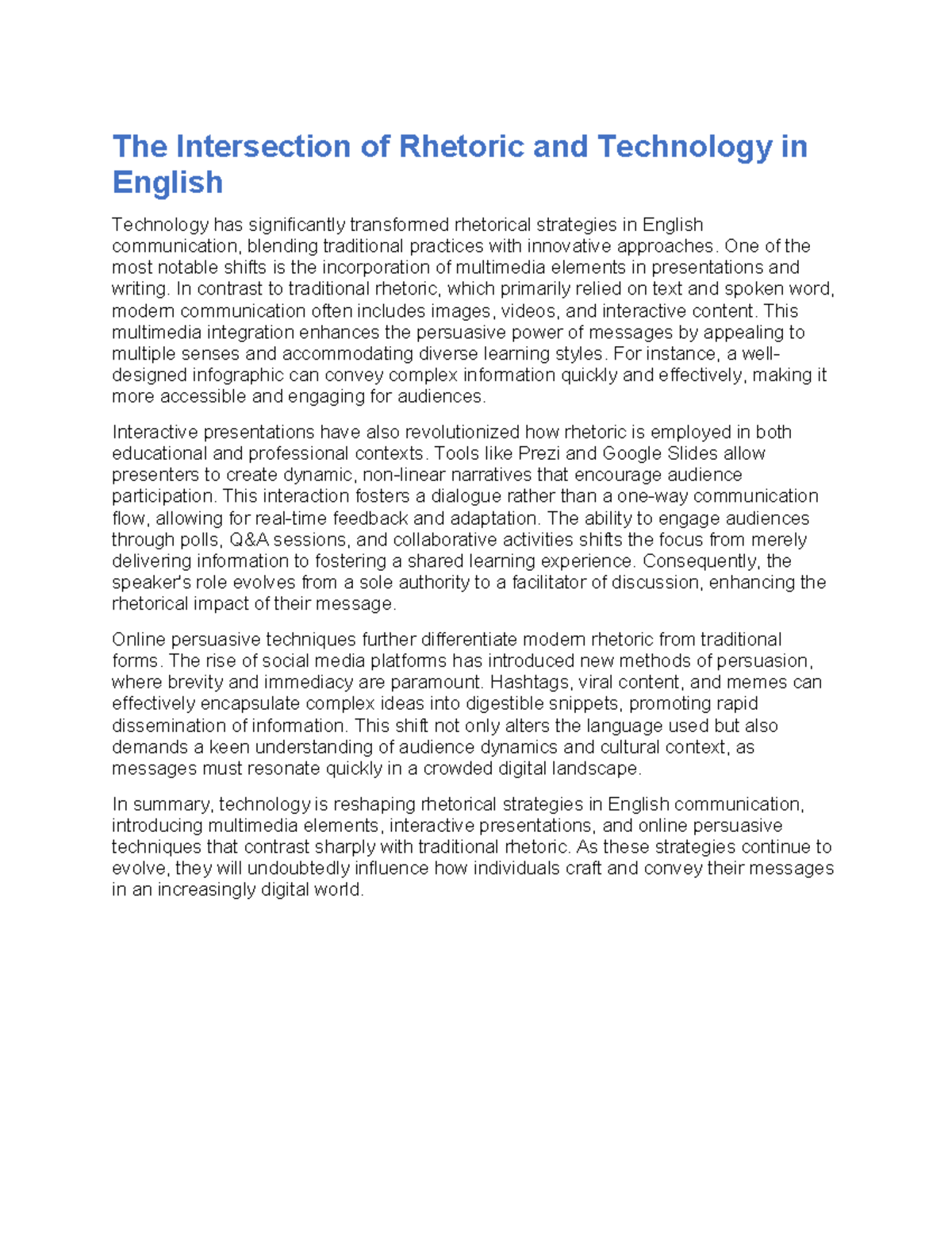 The Intersection of Rhetoric and Technology in English - The ...