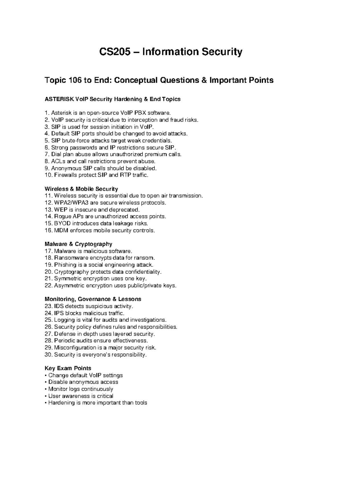 CS205 Final Exam Key Points on VoIP Security and Hardening - Studocu