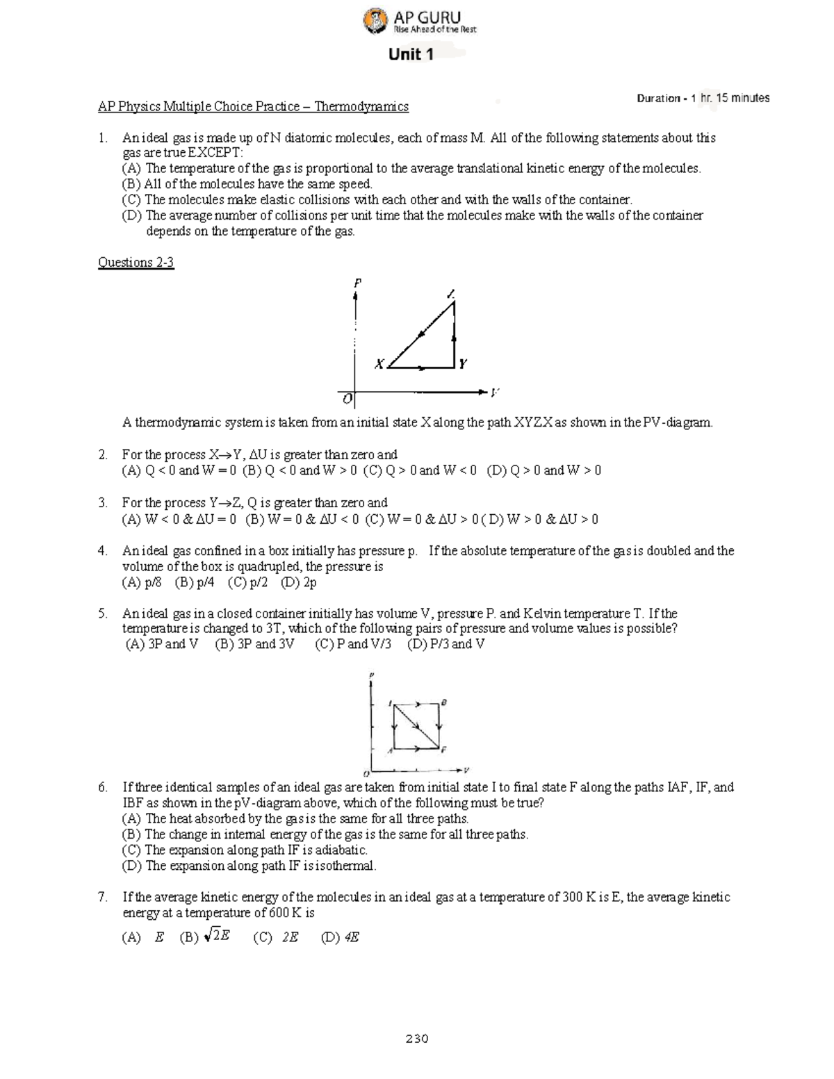 AP Physics 2 Unit 1 Thermodynamics Multiple Choice Practice - Studocu