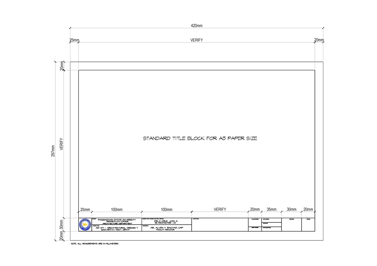 Standard- Title- Block- Format A3 - BS Architecture - 420mm 297mm 20mm ...