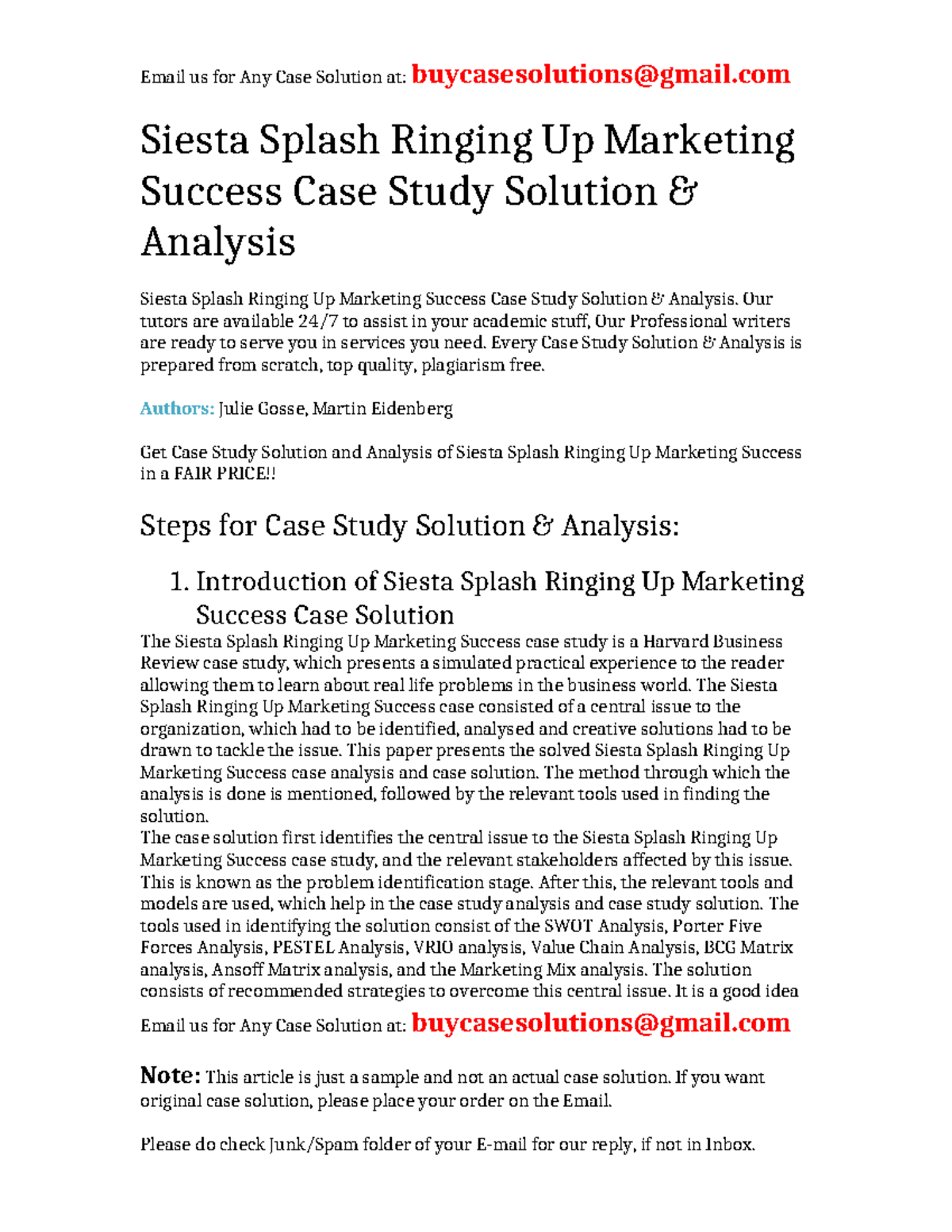 Siesta Splash Marketing Success Case Study Analysis & Solutions (HBR ...