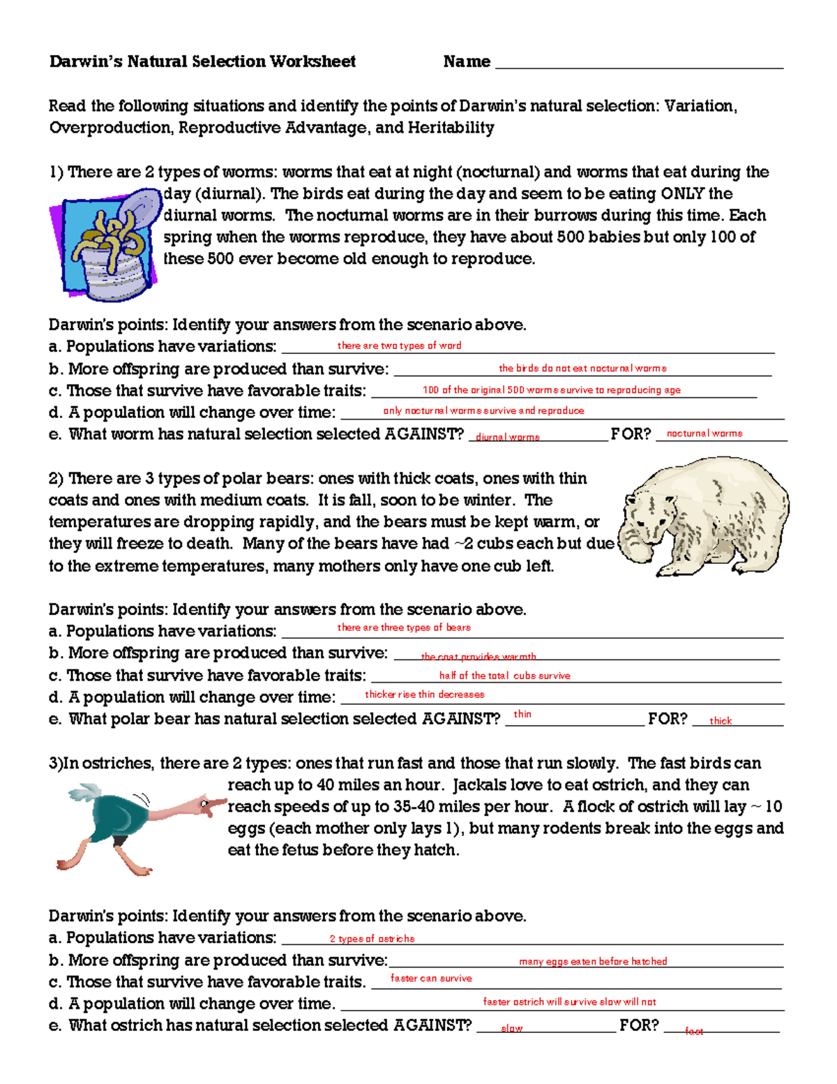 Darwin's Natural Selection Worksheet 1 - KAMIE 2023 - Studocu