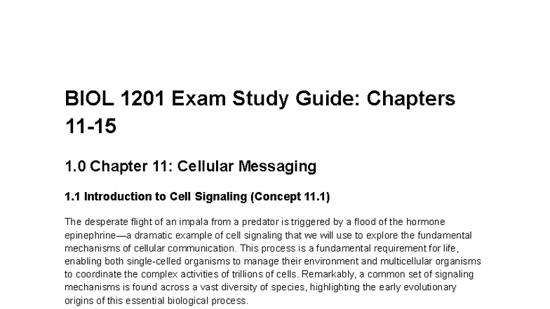 BIOL 1201 Exam Study Guide: Chapter 11 - Cellular Signaling Concepts - Studocu