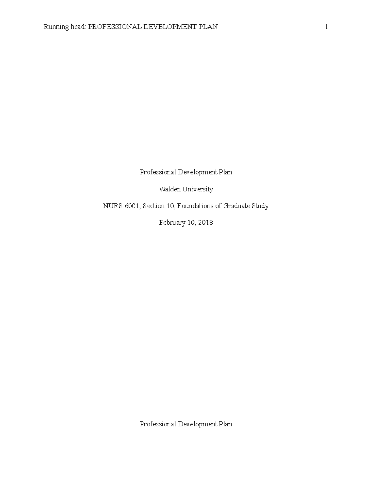NURS 6001 Professional Development Plan: Goals for Graduate Success ...