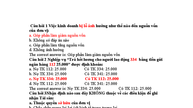 đề thi gk - jhjj - Câu hỏi 1 Việc kinh doanh bị lỗ ảnh hưởng như thế ...