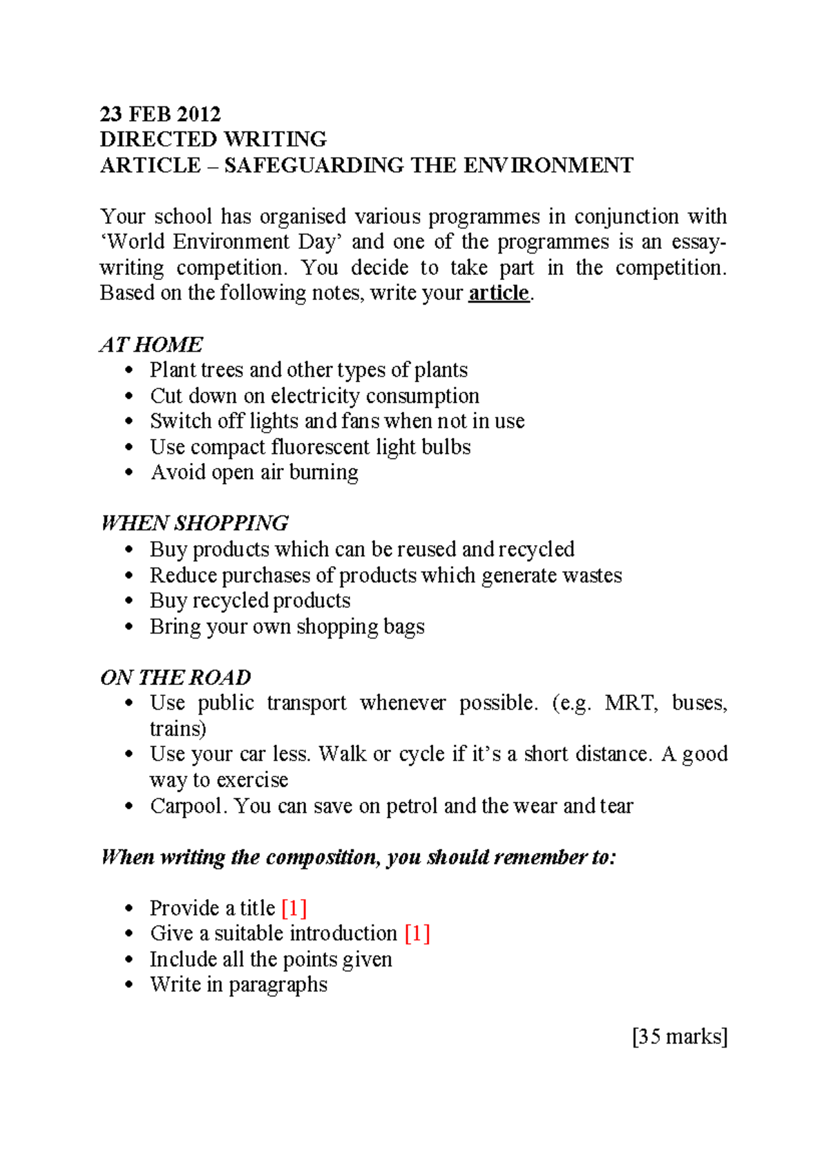 SPM Essay: Safeguarding the Environment (Directed Writing) - Studocu