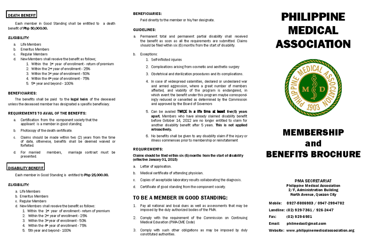 PMA Membership Brochure: Death & Disability Benefits Guide - Studocu