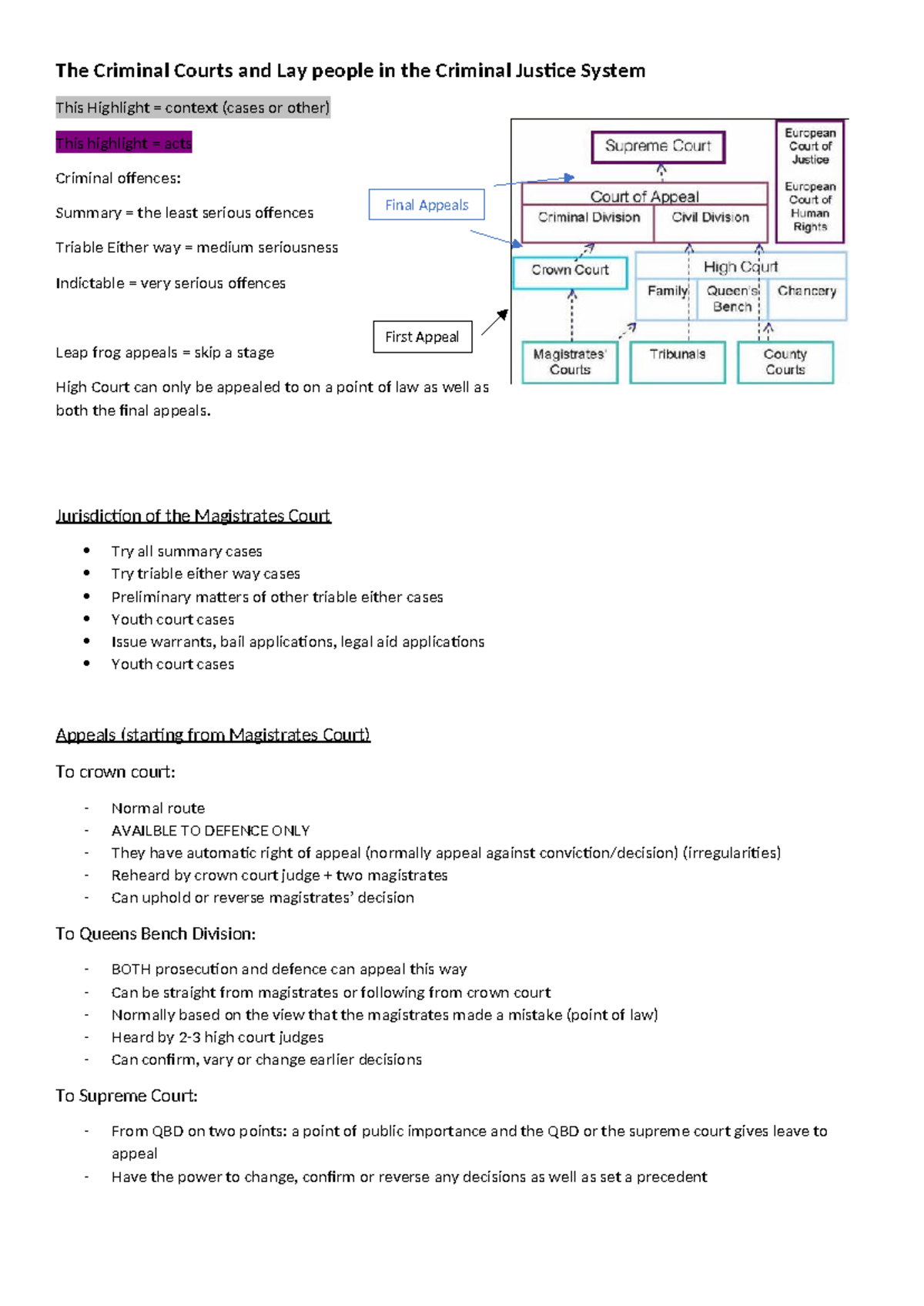 Criminal Justice System: Role of Lay People and Court Processes (LAW101 ...
