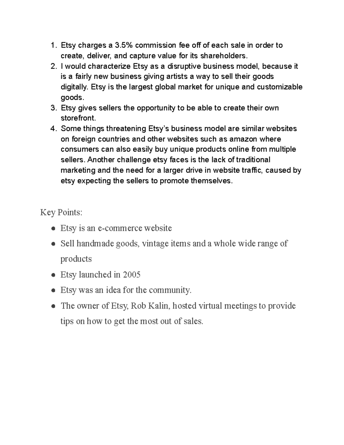 EEE-2023- Etsy Case Study - Etsy charges a 3% commission fee off of each sale in order to create ...