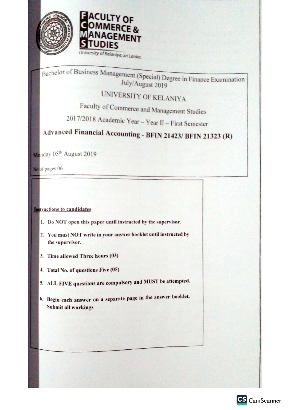 Advanced Financial Accounting Past Papers Review - Studocu