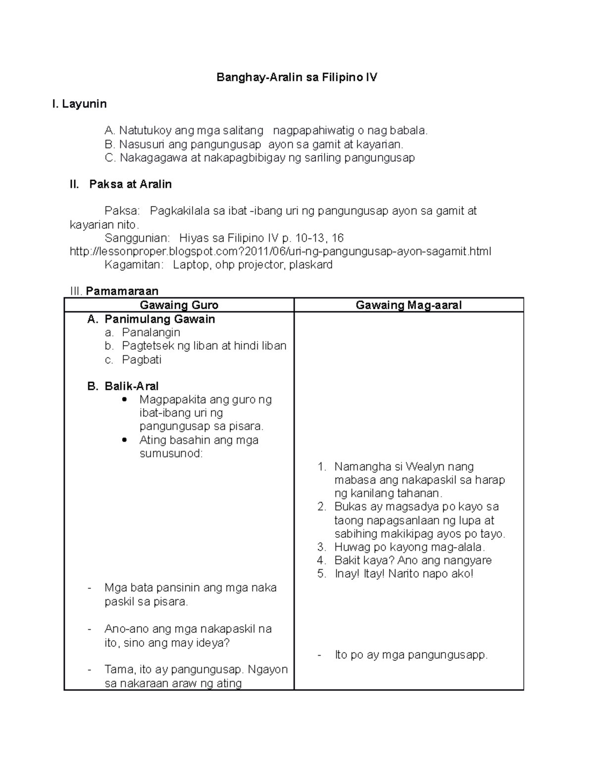 Ediitedjerome-1 - Lesson Plan - Banghay-Aralin sa Filipino IV I ...