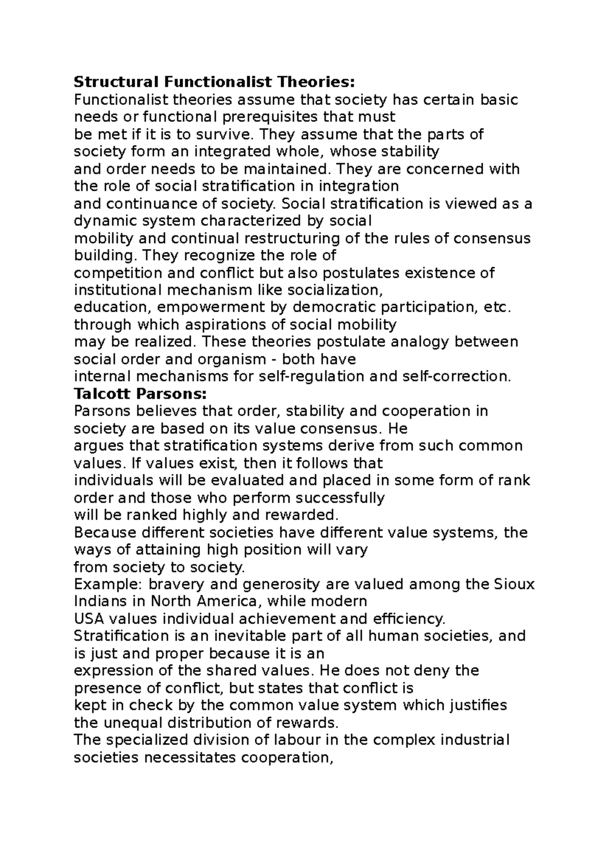 Theories of social stratification - Structural functionalist theory ...