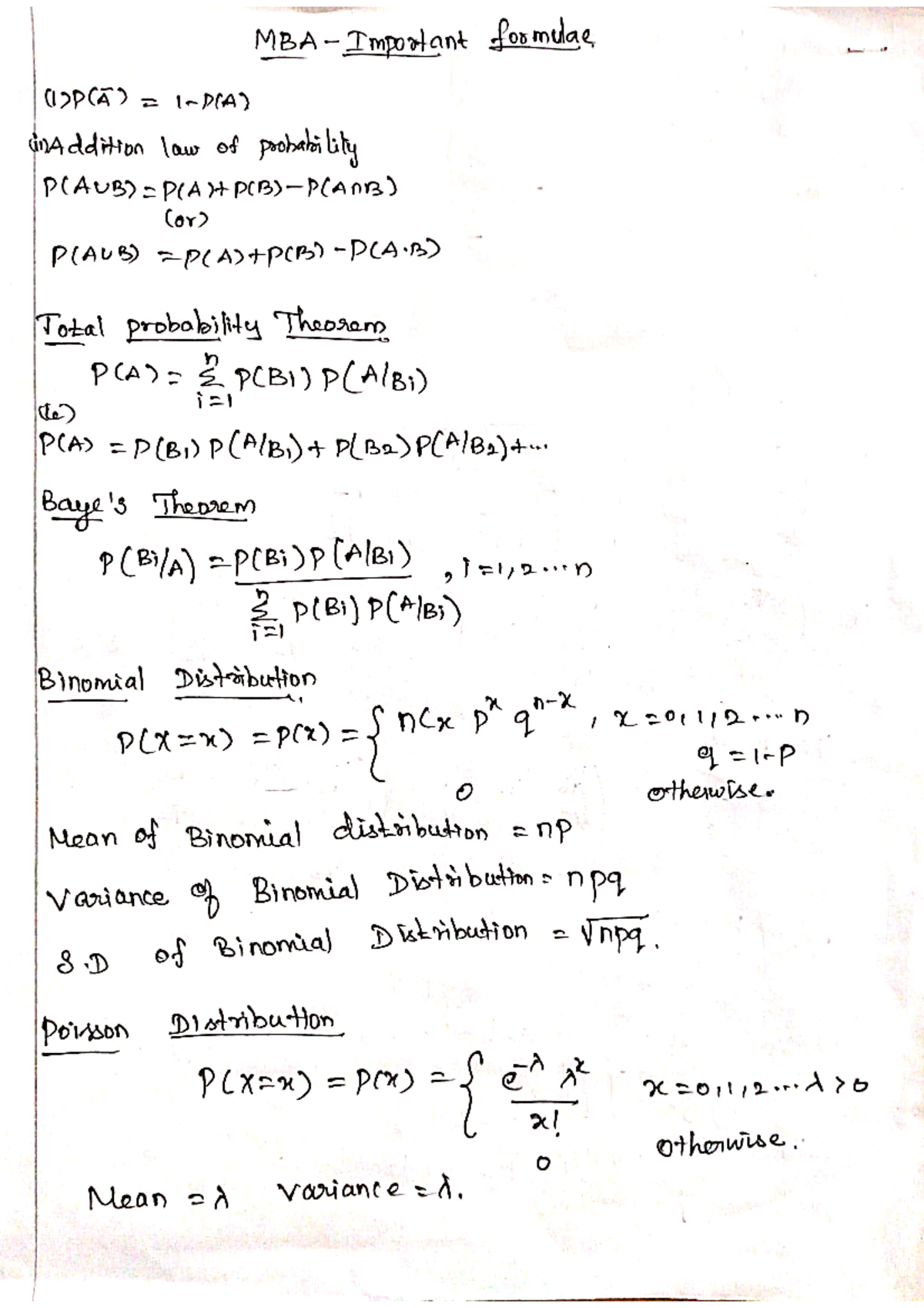 Statistics formula - formulae (1)P(A) inAddition law of prohability (or ...