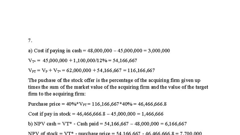 Exercise Chapter 29: Cost Analysis of Cash vs. Stock Payments - Studocu