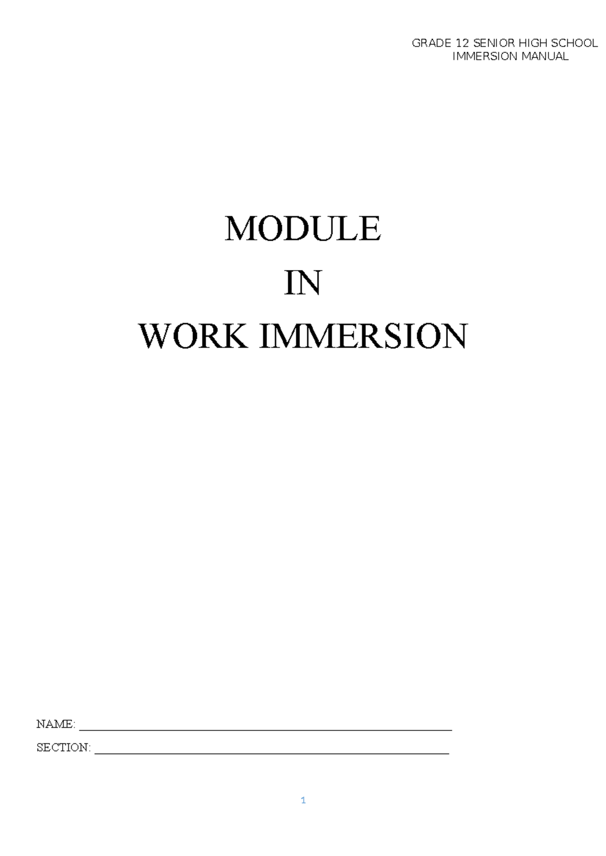 Senior High School (SHS) Work Immersion Manual for Students - Studocu