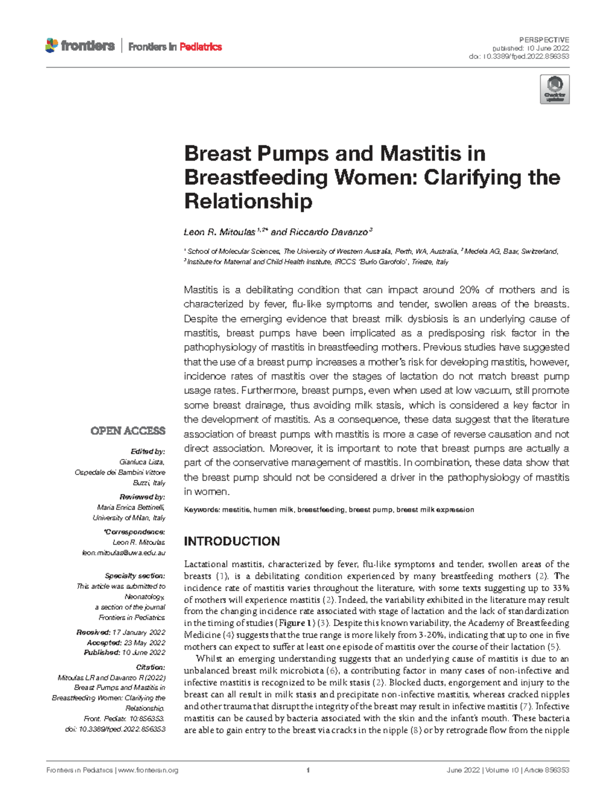 Breast Pumps and Mastitis in Breastfeeding Women: A Clarification Study ...