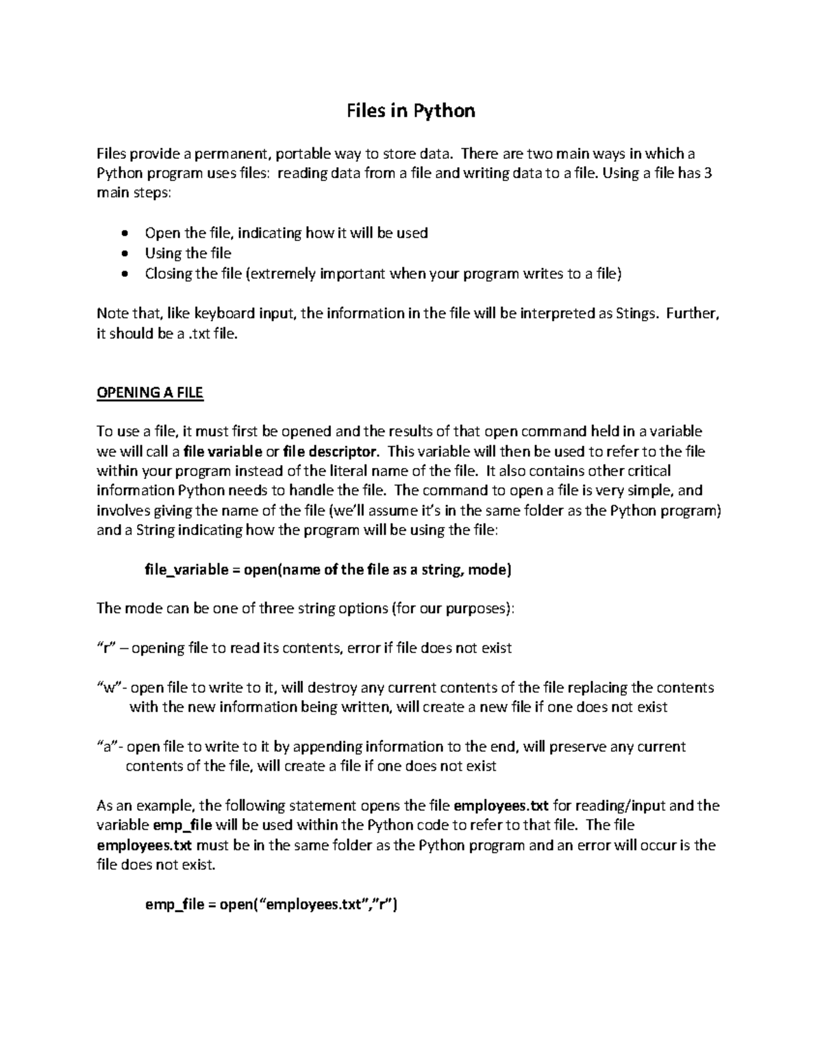 Files in Python - Lecture note summaries - Files in Python Files ...