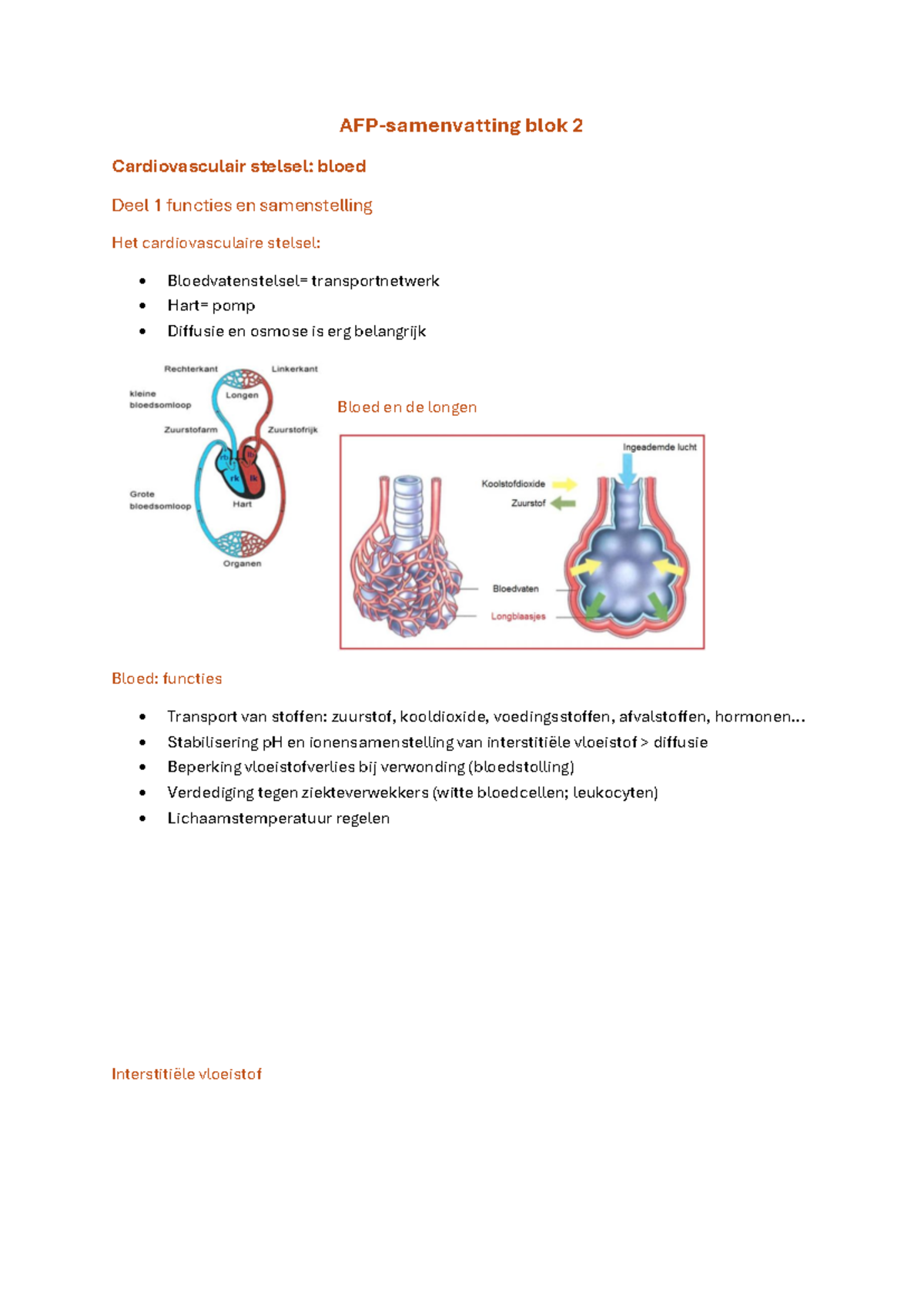 AFP Samenvatting Blok 2: Cardiovasculair Stelsel en Bloedfuncties ...