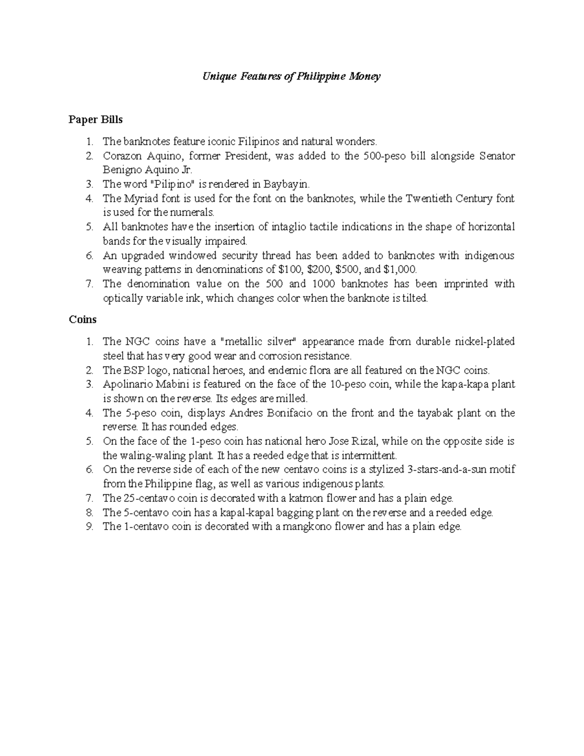 PHIL 101: Unique Features of Philippine Money - Coins & Bills Explained ...