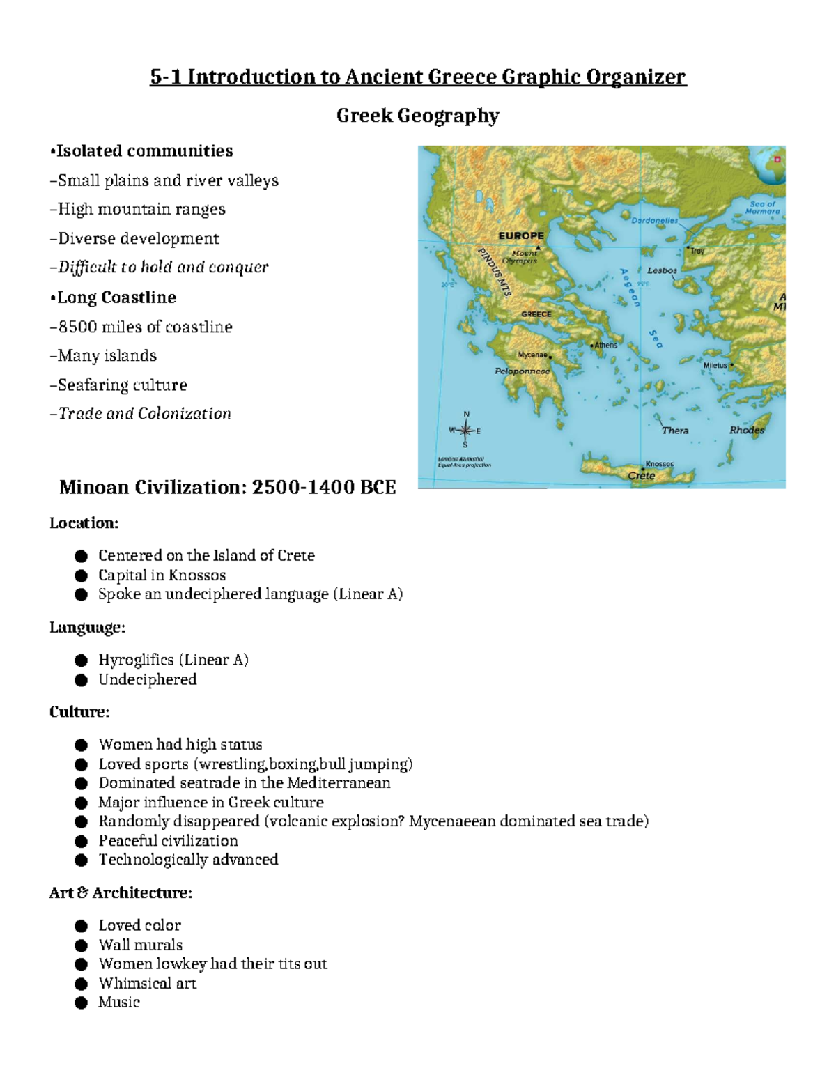 Ancient Greece Overview and Civilizations Graphic Organizer - 5-1 ...