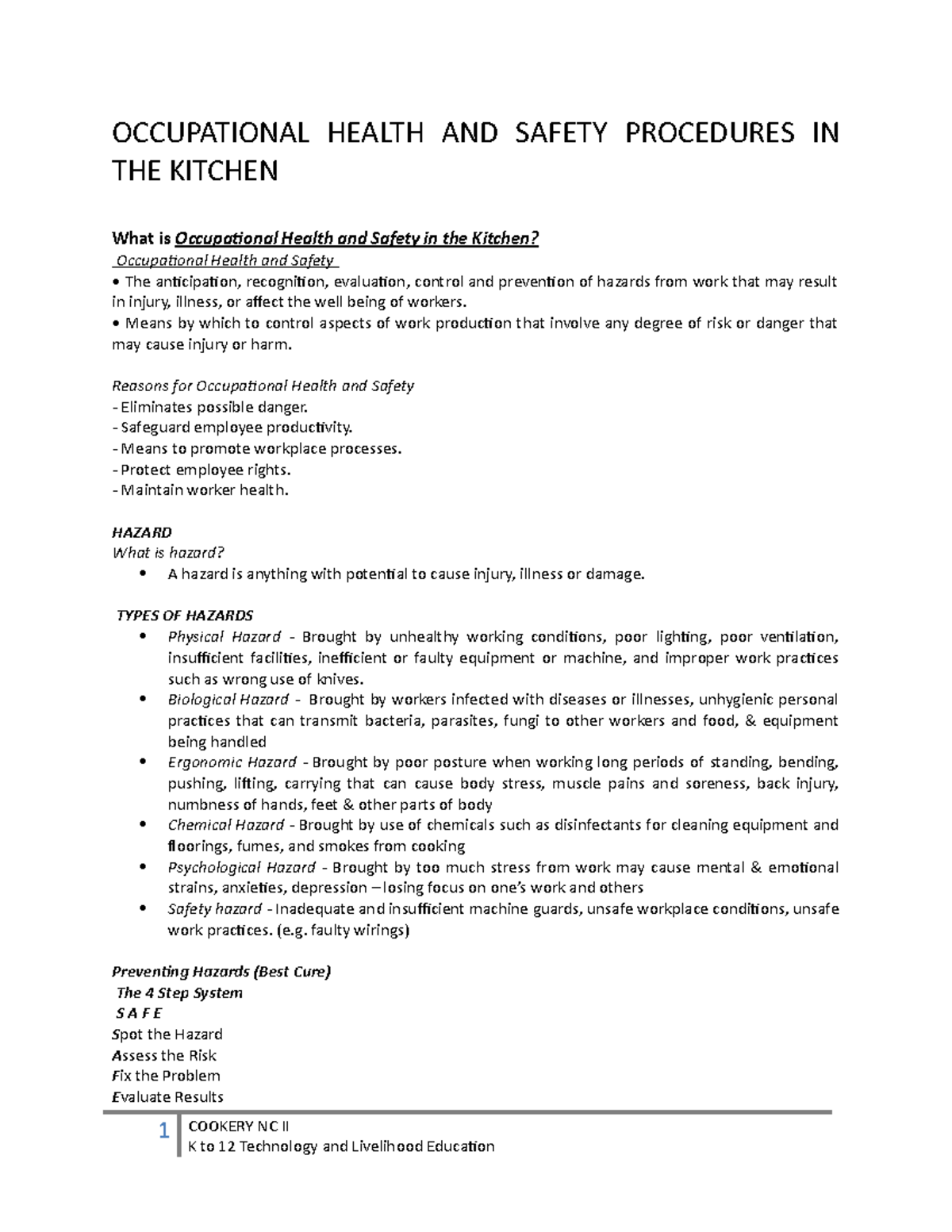 Occupational Health & Safety Guidelines for Kitchen Environments ...