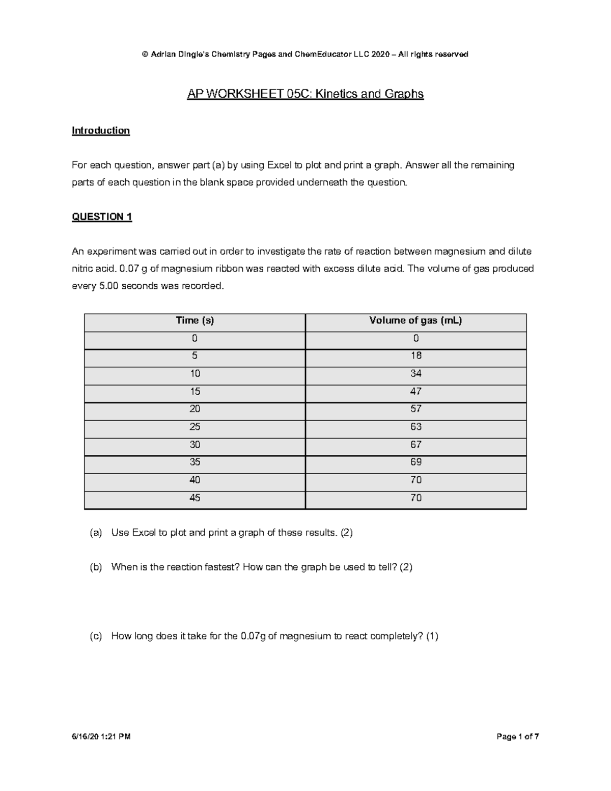 AP Chemistry Worksheet 05C: Kinetics and Graphs Analysis - Studocu