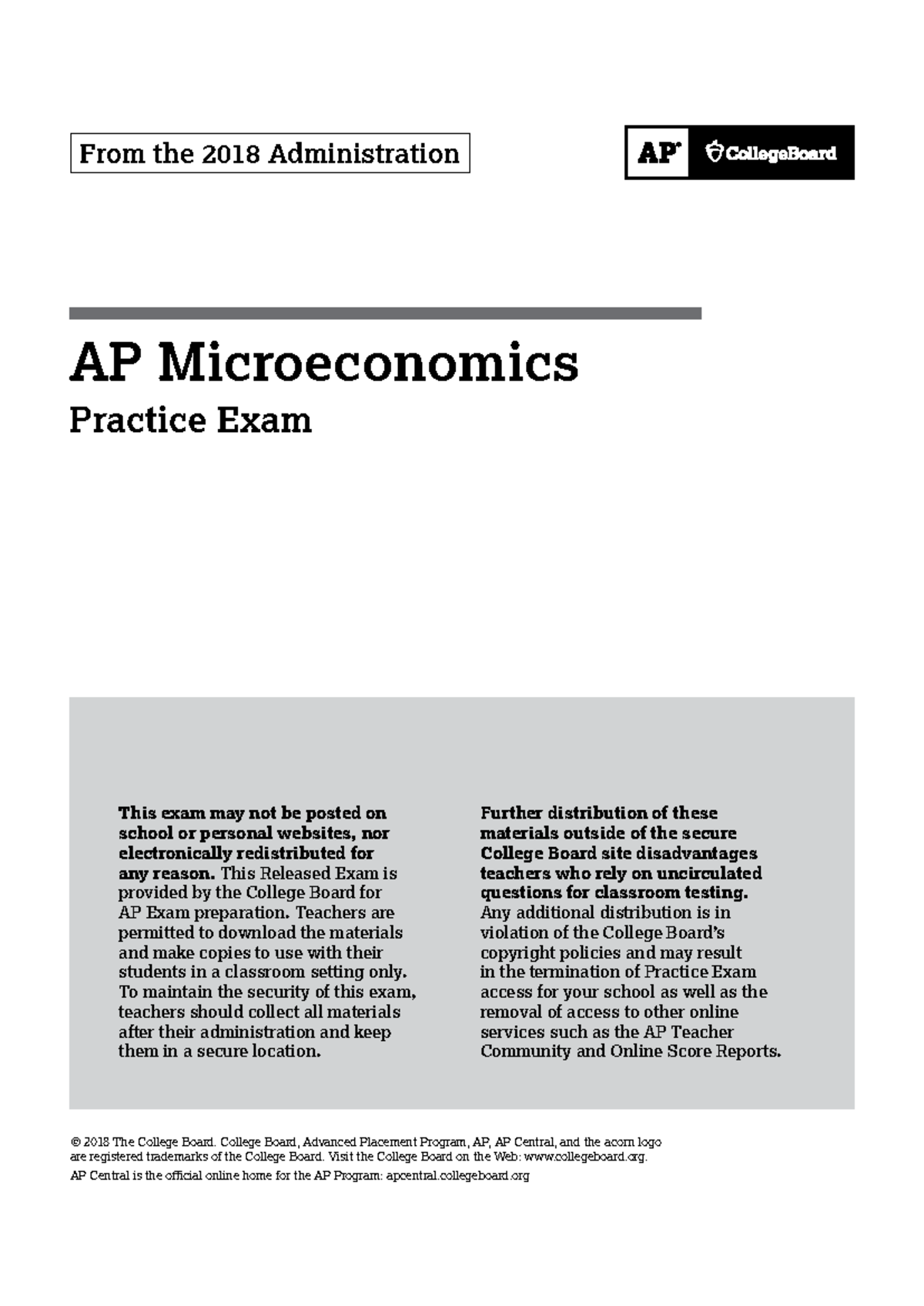 AP Micro 2018 - pracite test - AP Microeconomics Practice Exam From the ...